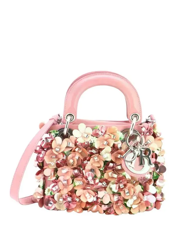 Dior Lady Flower Charm Embellished Mini Satchel - Pink