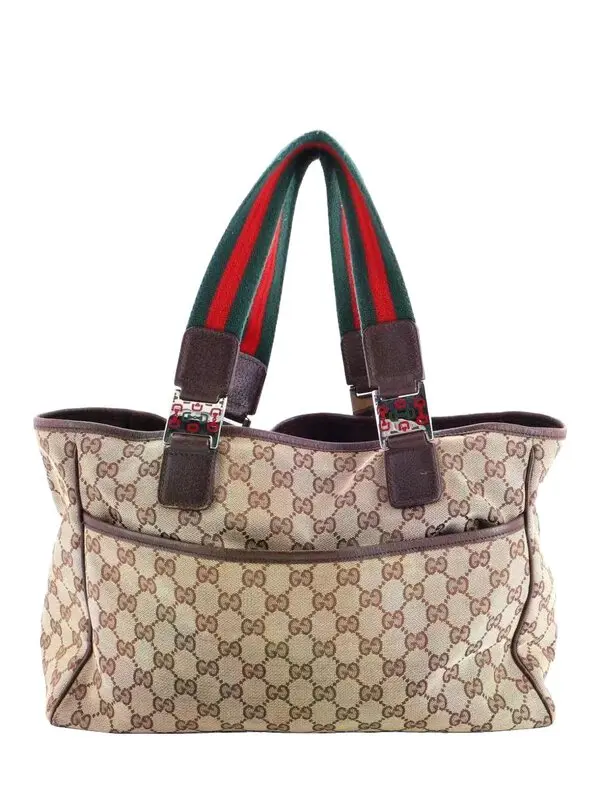 Gucci Web Handle Buckle Gg Canvas Large Tote Bag - Brown