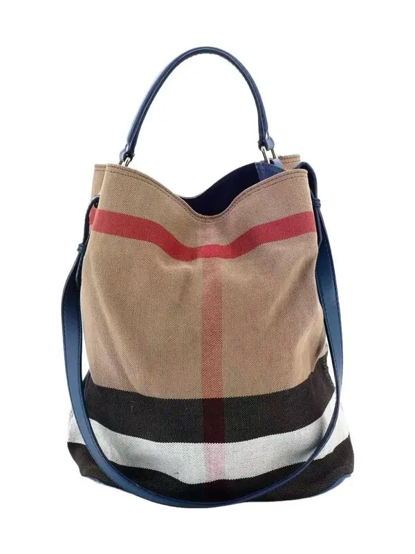 Burberry Ashby House Check Canvas Medium Bucket Bag - Blue