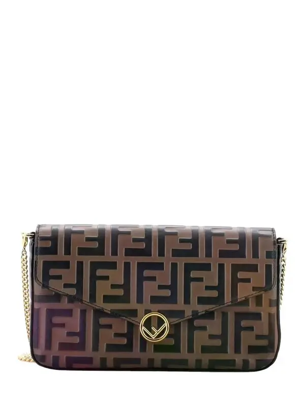 Fendi F Is Envelope On Chain Zucca Embossed Clutch - Brown