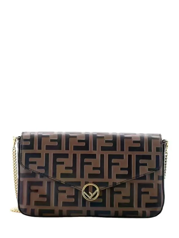 Fendi F Is Envelope On Chain Zucca Embossed Clutch - Brown