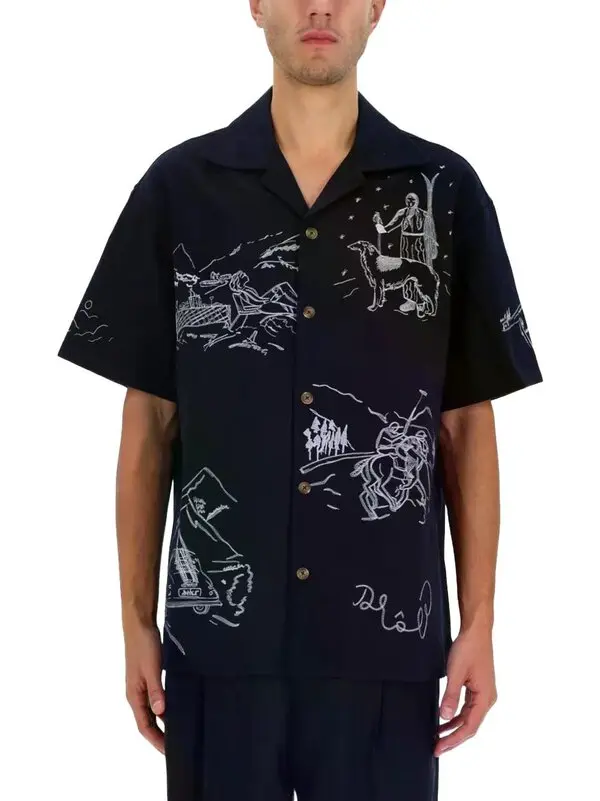 Drole De Monsieur Embroidered Short-sleeves Shirt - Blue