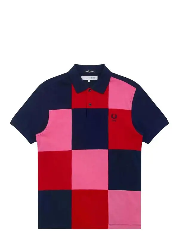 Comme Des Garçons X Fred Perry Patchwork-design Polo Shirt - Blue