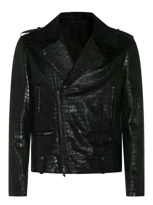 SALVATORE SANTORO Crocodile-effect Leather Jacket - Black