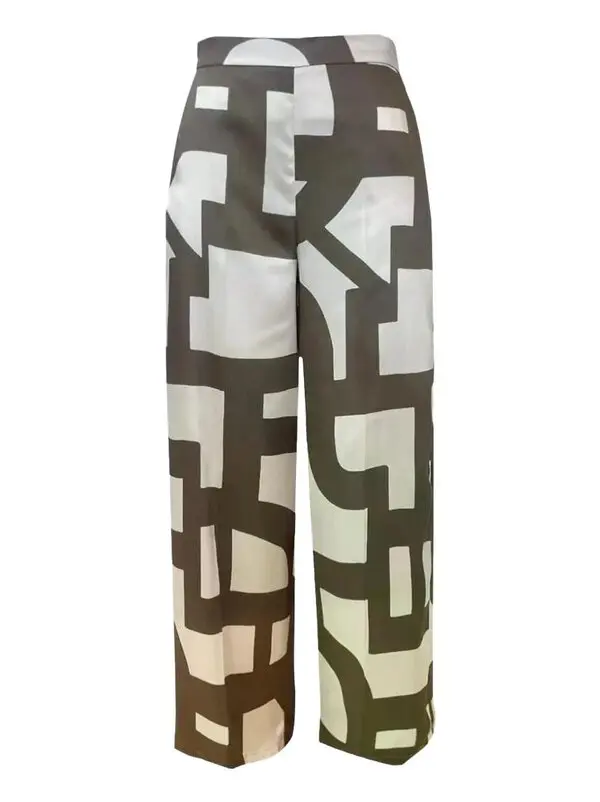 Marella Geometric-print Palazzo Pants - Grey