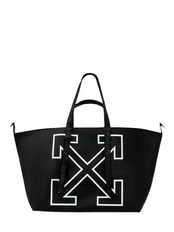 Off-White Tote Bag With Arrows Motif And Industrial Logo-strap Handles - Black