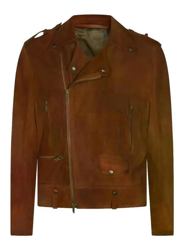 SALVATORE SANTORO Suede Biker Jacket - Brown