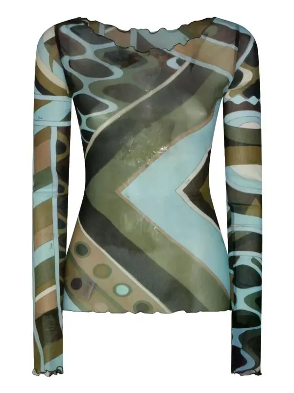 Emilio Pucci Geometric-print Mesh Top - Green