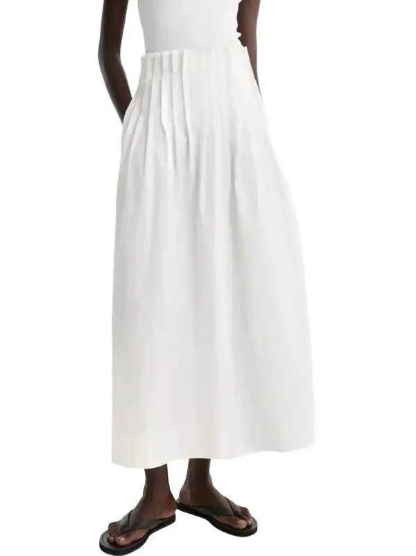 RÓHE Pleated Poplin Midi Skirt - White