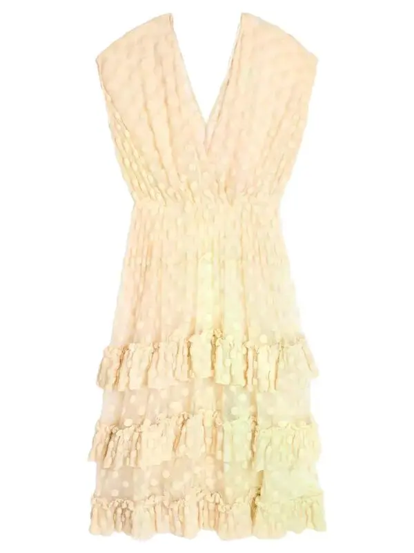 Dries Van Noten Ruffled Mesh Dress - Neutrals