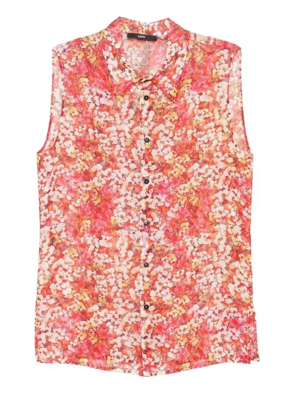 SAPIO Floral Print Sleeveless Shirt - Red
