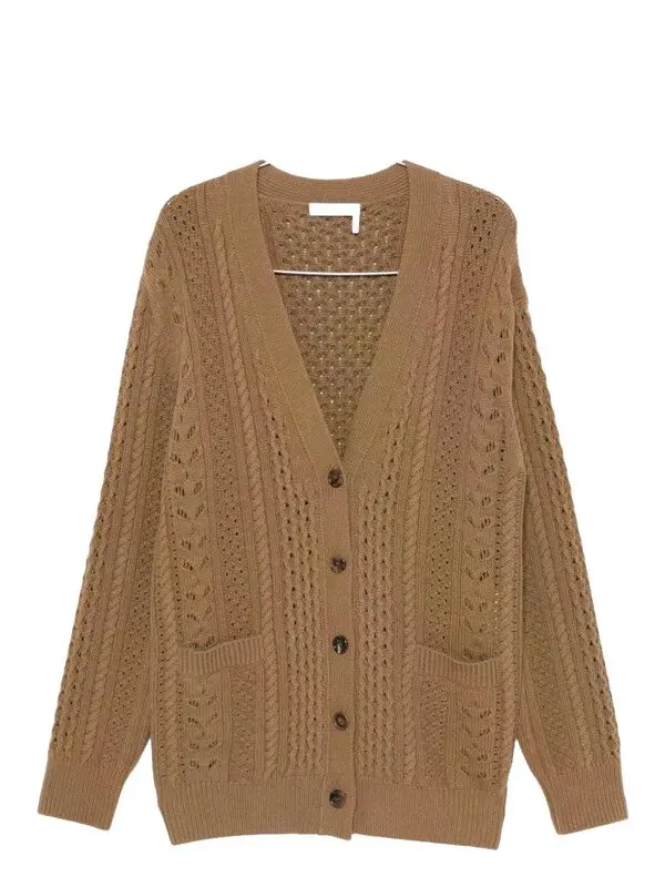 Chloé Cable-knit Pointelle Cardigan - Green