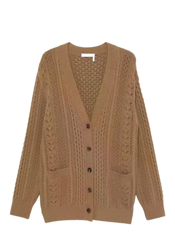 Chloé Cable-knit Pointelle Cardigan - Green