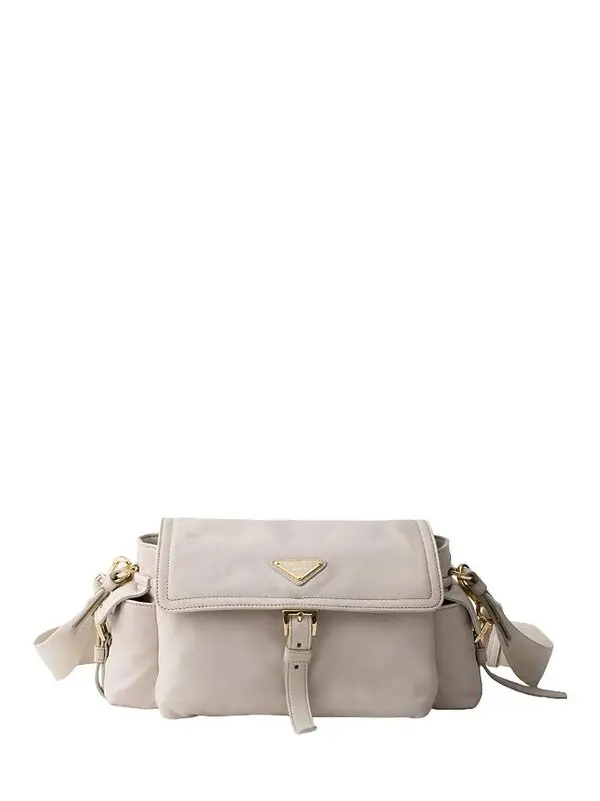 Prada Medium Nappa Leather Shoulder Bag With Flap - Beige