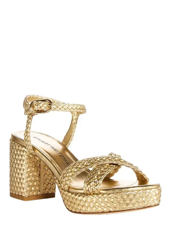 STUART WEITZMAN Dayna Woven Platform Sandals - Golden