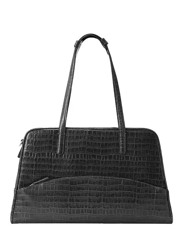 BY BANOO Core Collection 24 Hour Leather Suitcase - Black Croco/silver
