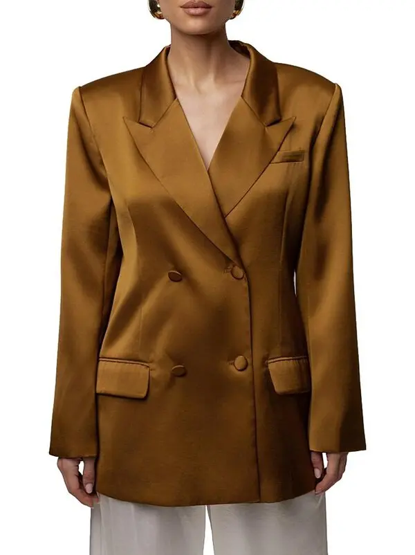 JLUXLABEL Lara Oversize Satin Blazer - Bronze
