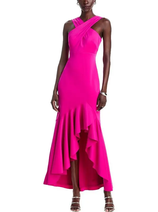 Eliza J Halter Neck Hi-lo Gown - Hot Pink