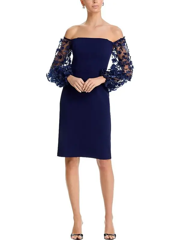 Eliza J Off-the-shoulder Balloon Sleeve Dress - Navy