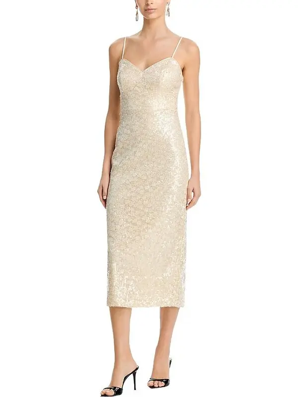Eliza J Sequin Sweetheart Midi Dress - Ivory