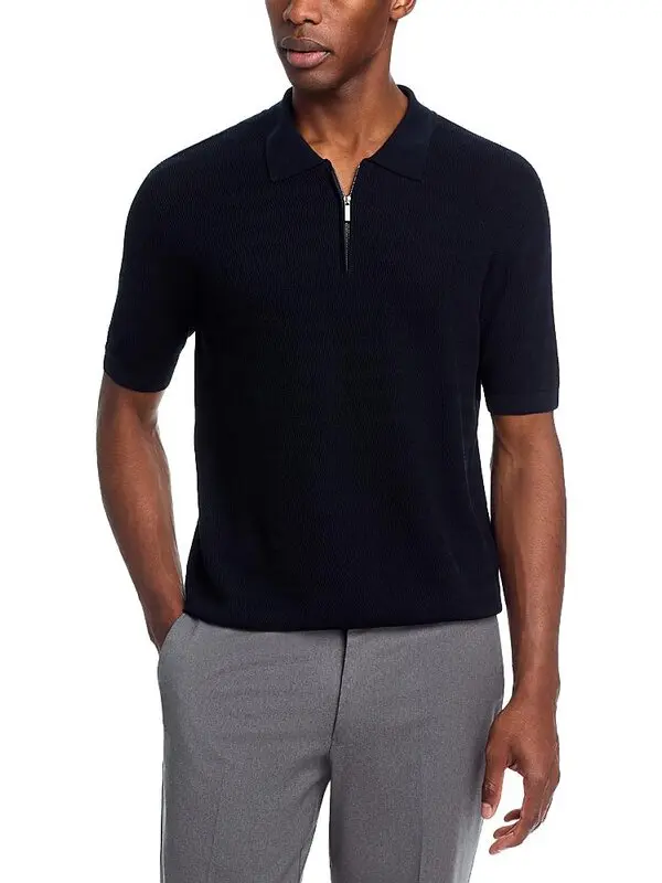 MAURIZIO BALDASSARI Chevron Quarter Zip Knit Polo Shirt - Navy