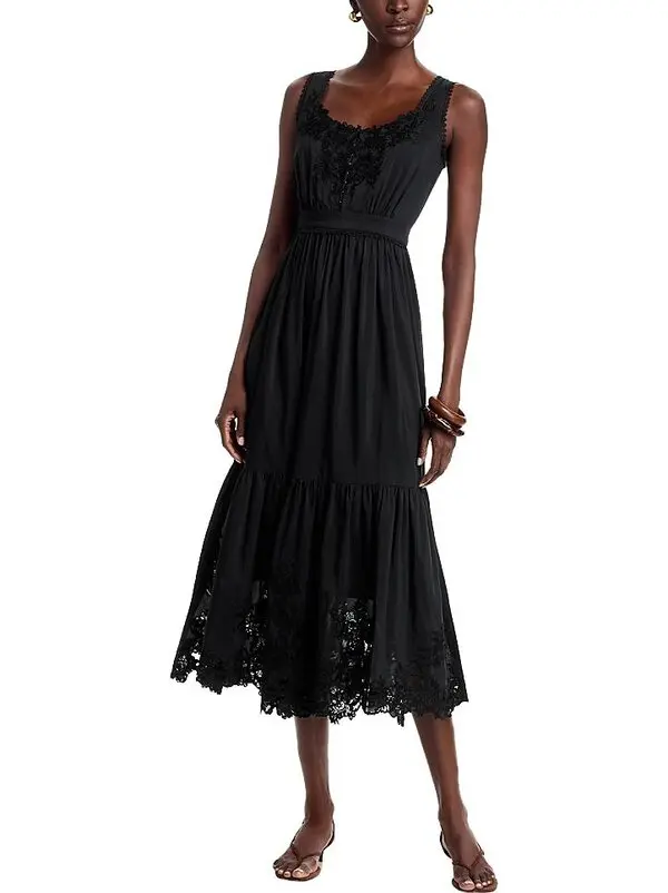 Kobi Halperin Zuri Lace Trim Midi Dress - Black