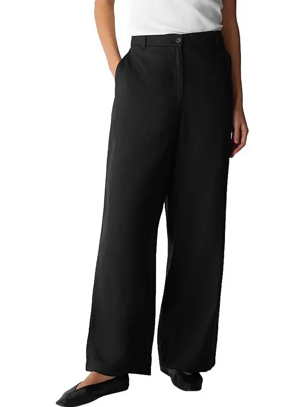 Eileen Fisher High Waist Linen Pants - Black