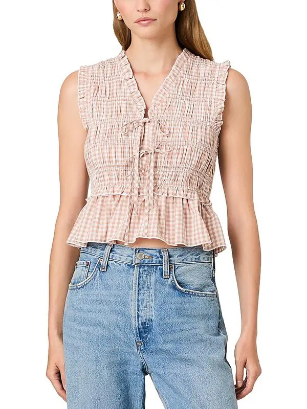 French Connection Gingham Peplum Top - Petite Gingham
