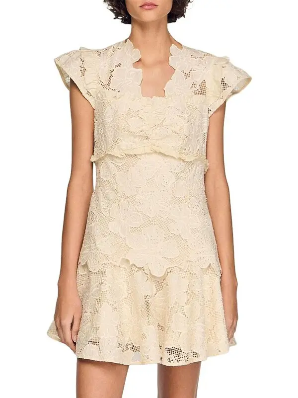 Sandro Lyrella Guipure Mini Dress - Ecru