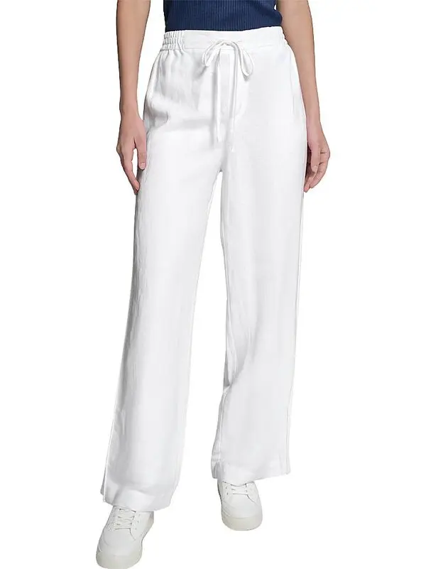 Karl Lagerfeld Paris Linen Viscose Drawstring Pants - Soft White
