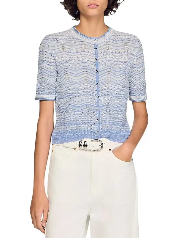 Sandro Davine Decorative Knit Cardigan - Sky Blue