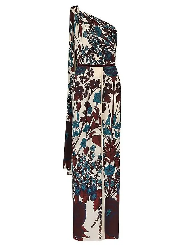 Johanna Ortiz Royal Garden Maxi Crepe Dress - Ecru/wine/middle Blue