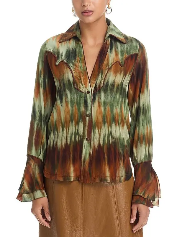 Johanna Ortiz Cabalgando Silk Shirt - Pine Green/choclate