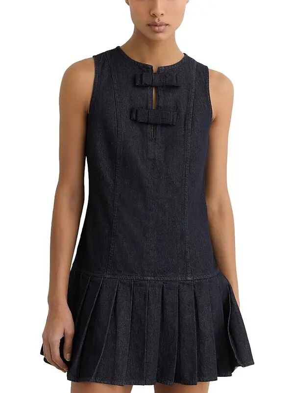 REISS Drop Waist Pleated Skirt Mini Dress - Indigo Blue