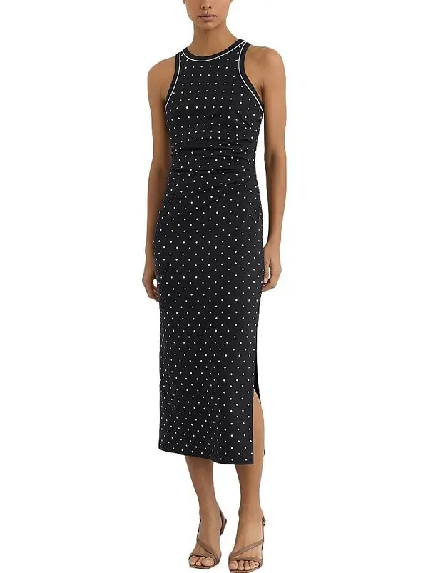 REISS Spotted Jersey Racerback Dress - Navy/ivory