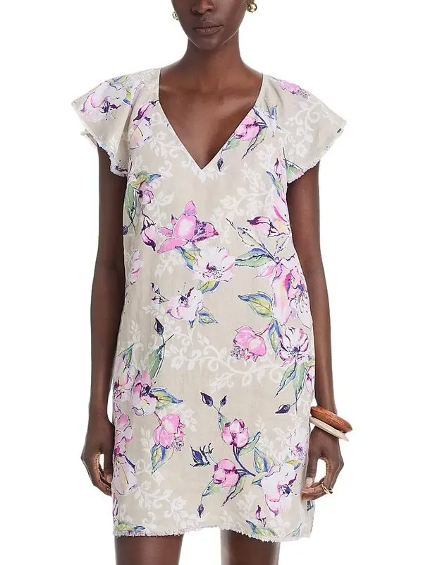 Tommy Bahama Floral Gardens Linen Shift Dress - Pure Khaki