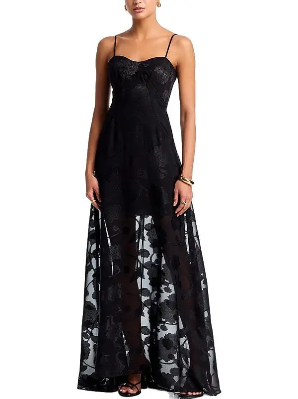 Aqua Jacquard Lace-up Maxi Dress - Black