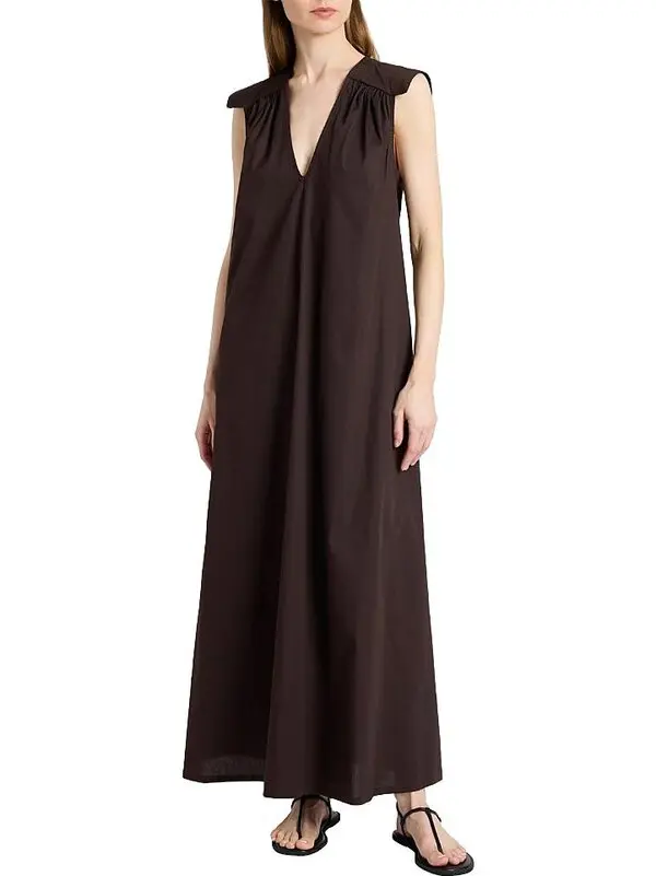 Santorelli Niu Cap Sleeve Maxi Cotton Dress - Coffee