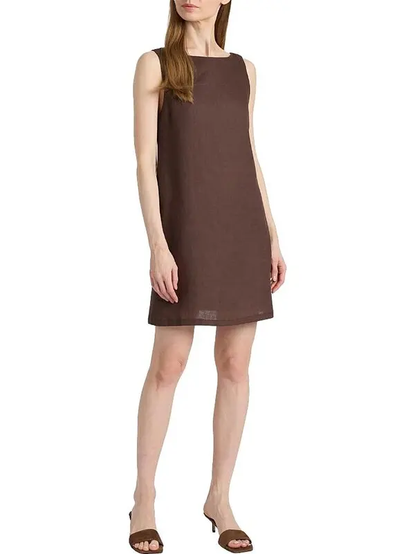Santorelli Jaclyn Sleeveless Linen Shift Dress - Coffee