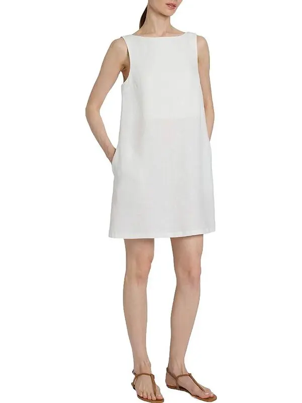 Santorelli Jaclyn Sleeveless Linen Shift Dress - Creme