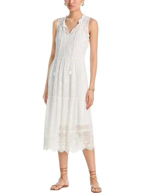 Johnny Was Susila Midi Tiered Dress - White