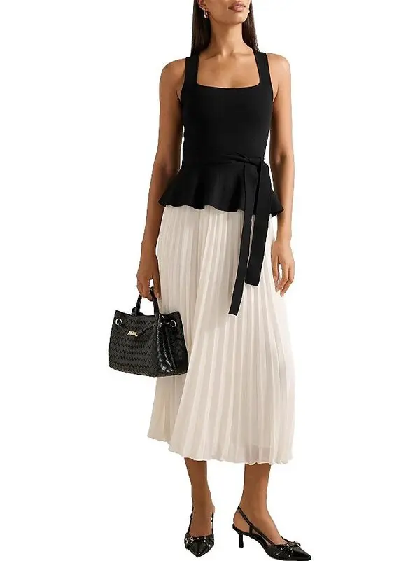 EVER NEW Pleat Mixed Midi Dress - Mono