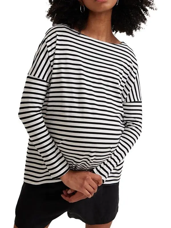 Hatch Collection Longsleeve Maternity Tee - Black/white Stripe