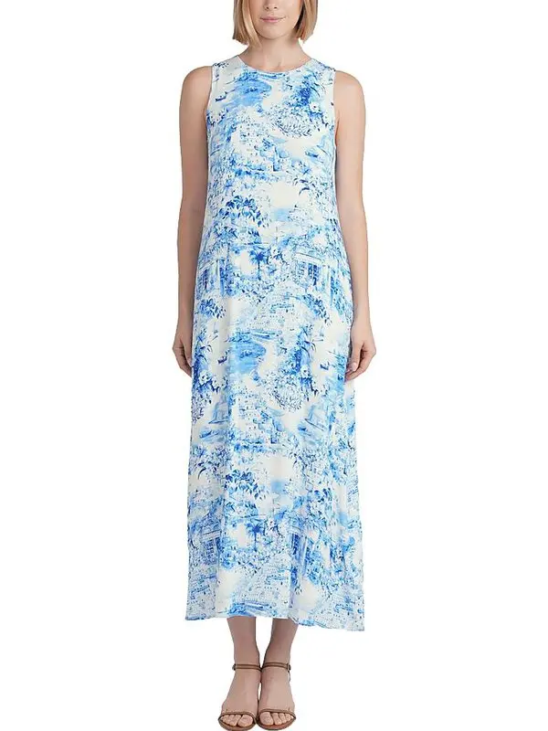 POINT Georgette Column Dress - Blue Print
