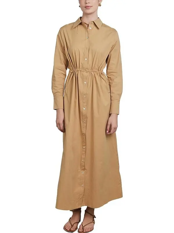 POINT Drawstring Waist Maxi Shirtdress - Iced Coffee