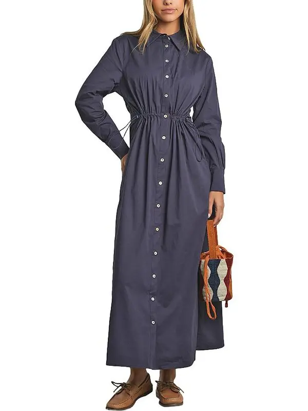 POINT Drawstring Waist Maxi Shirtdress - Navy