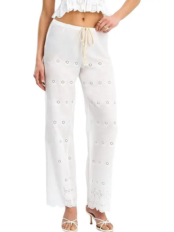 MISS CIRCLE Raina Cotton Eyelet Straight Pants - White