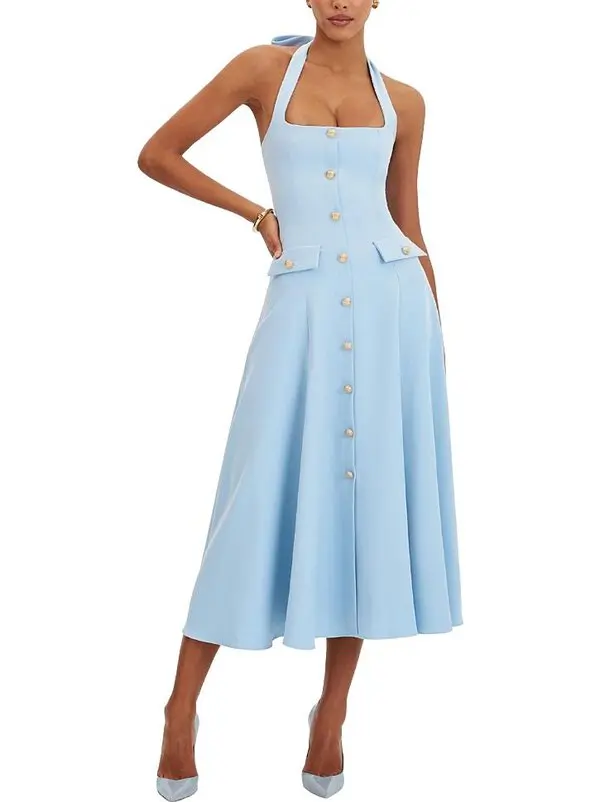MISS CIRCLE Gillian Halter A-line Midi Dress - Mist Blue