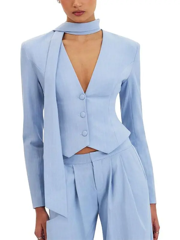 MISS CIRCLE Renley Pinstripe Peplum Blazer - Sky Blue