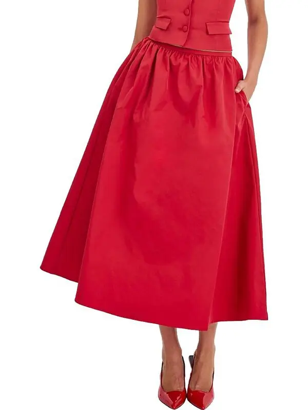 MISS CIRCLE Ursel Gathered A-line Midi Skirt - Crimson